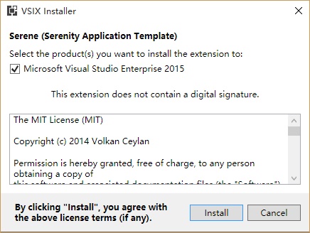 从 Visual Studio 库中获取安装 SERENE · Serenity Developer Guide (Chinese - Simplified)